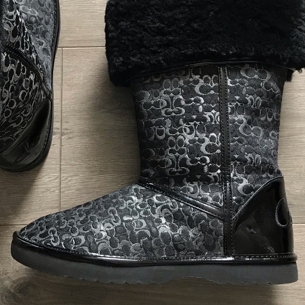 Coach Metallic Signature C Boots Black Silver 8b - Gem